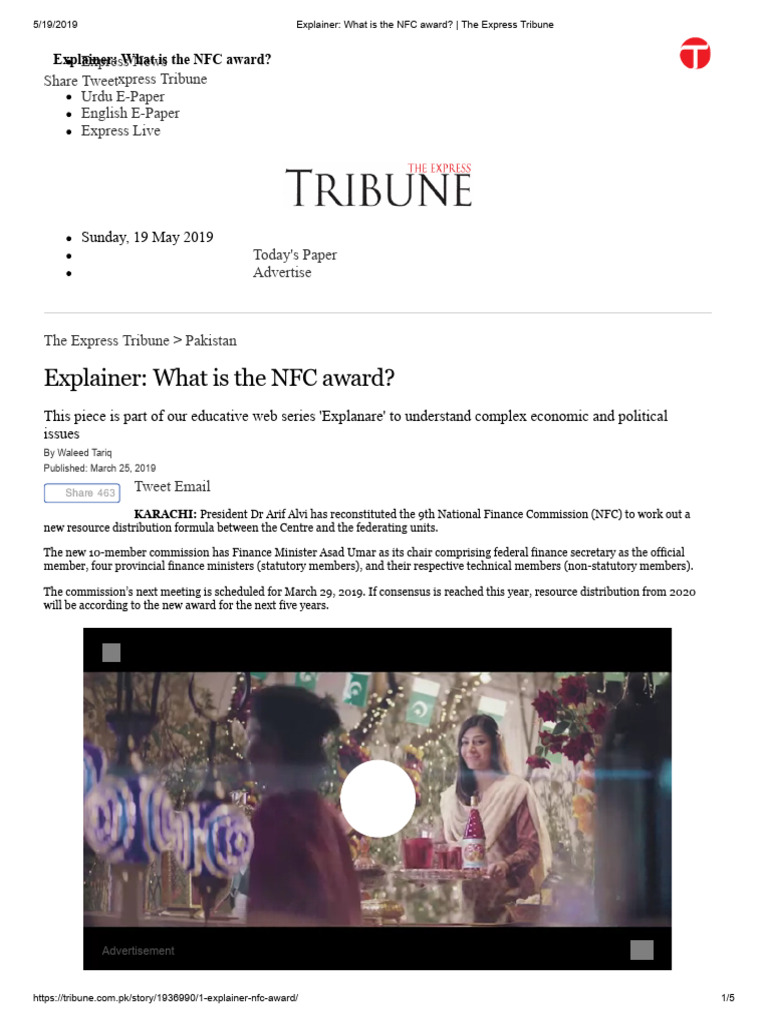 Explainer - What Is The NFC Award - The Express Tribune | PDF ...