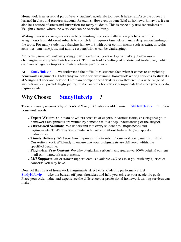 Vaughn Charter Homework | PDF | Homework | Teachers