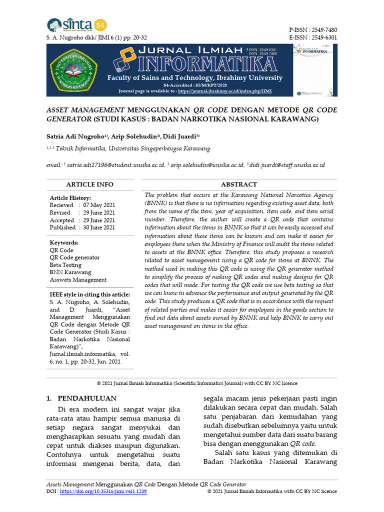 Asset Management Menggunakan QR Code Dengan Metode | PDF | Computer ...