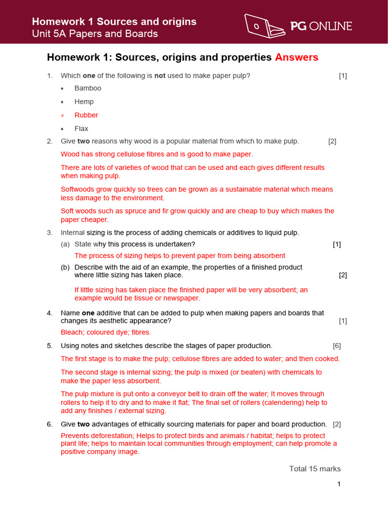 8552 Unit 5A Homework 1 Answers | PDF | Pulp (Paper) | Paper