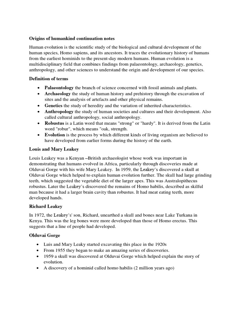 Form 1 Human Evolution Notes | PDF | Homo | Human Evolution