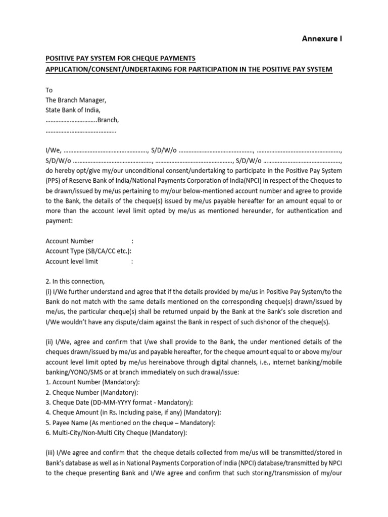 PPS For Cheque Payments - Annexure I | Download Free PDF | Cheque | Payments