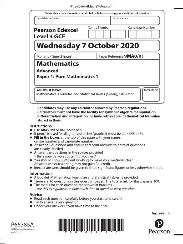 2020 Oct Paper 1 MA | PDF | Mathematics