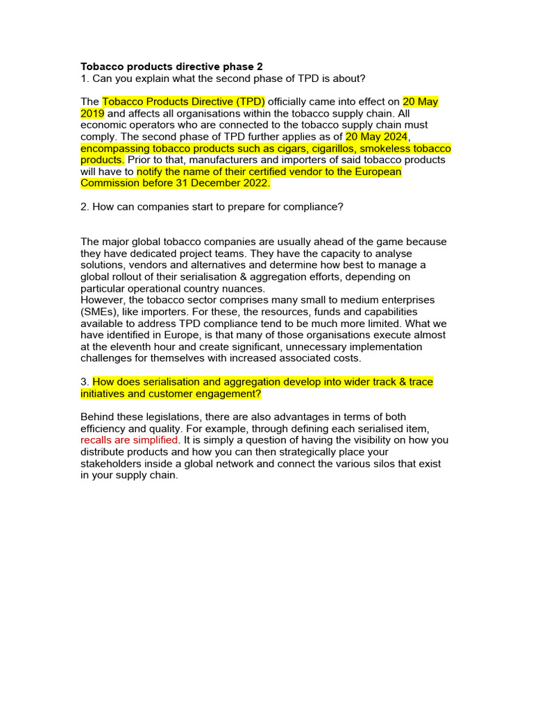 Tobacco Products Directive Phase 2 | PDF | Business