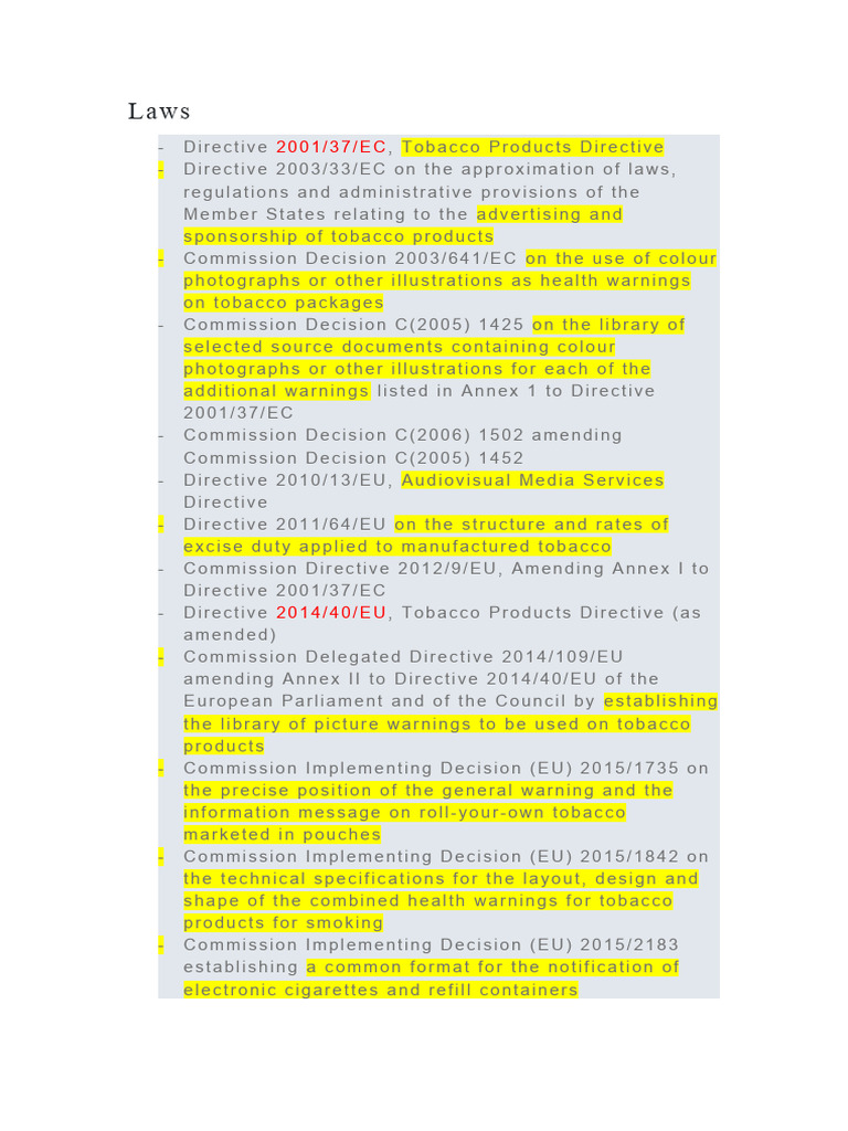 EU Directives Tobacco | PDF | European Union | Directive (European Union)