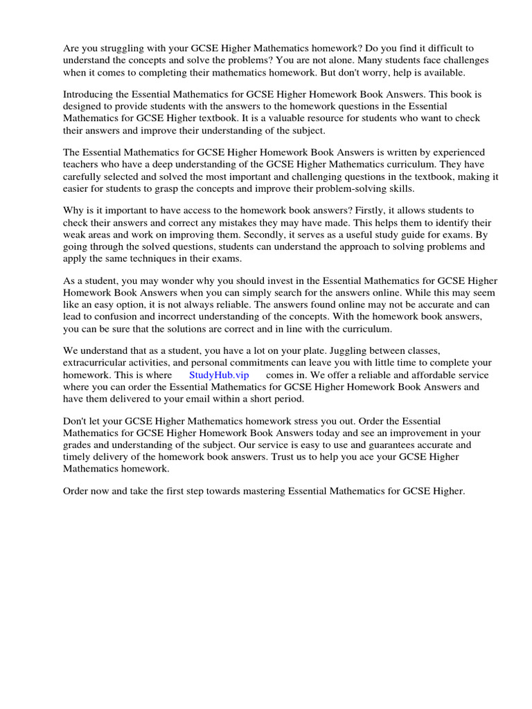 Essential Mathematics For Gcse Higher Homework Book Answers | PDF ...