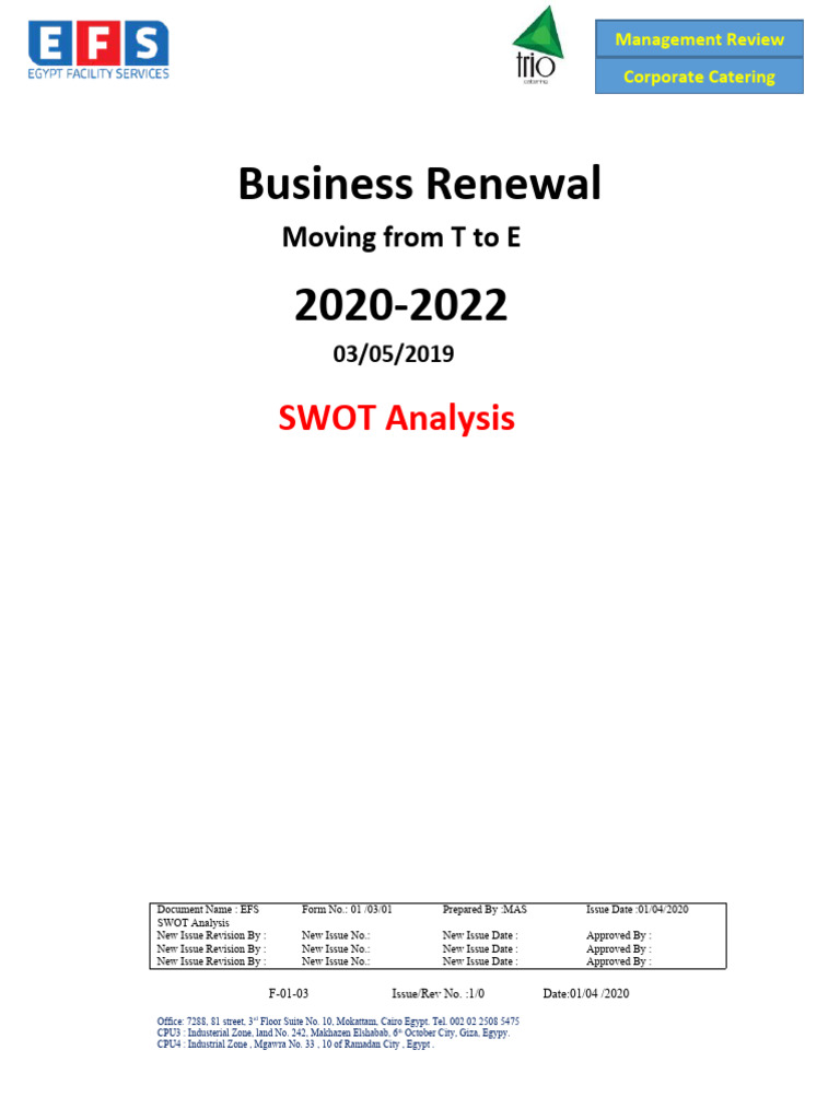 F 01-03 SWOT Analysis | PDF | Food Safety | Business