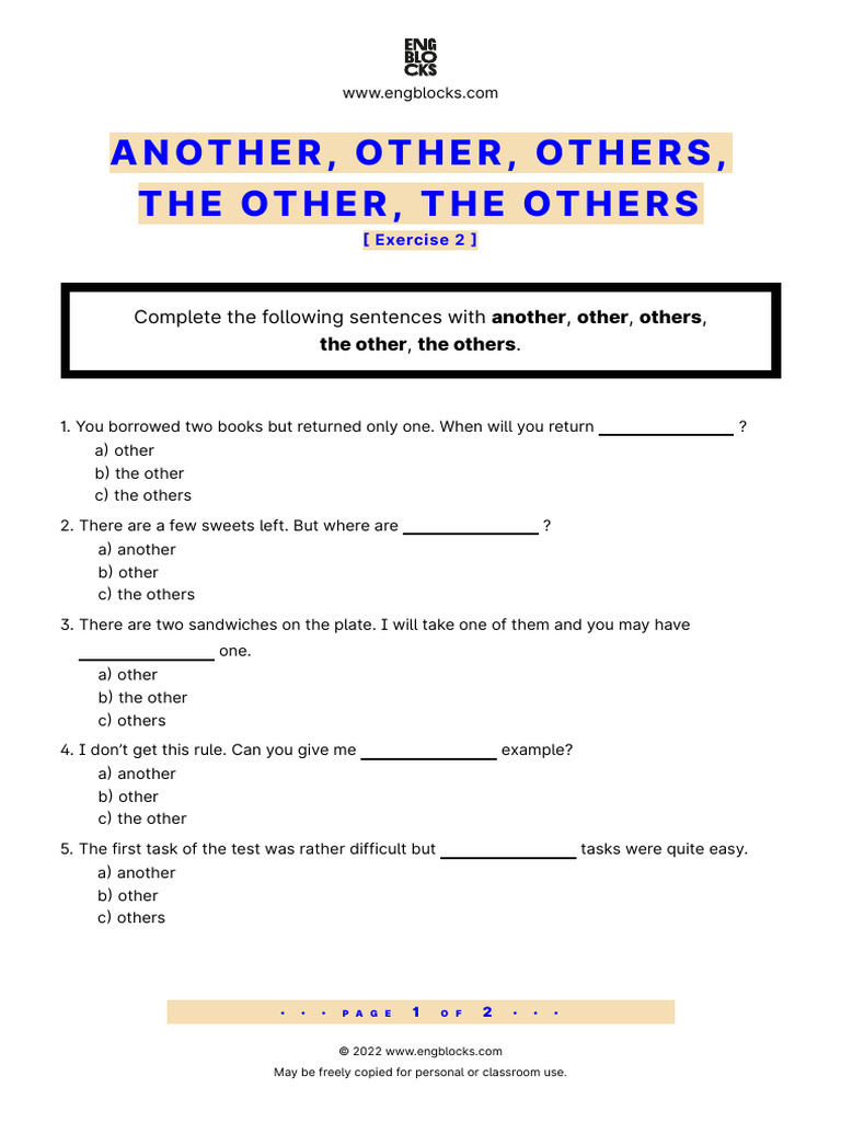 Another vs Other Exercises PDF | PDF | Animals And Humans | Zoology