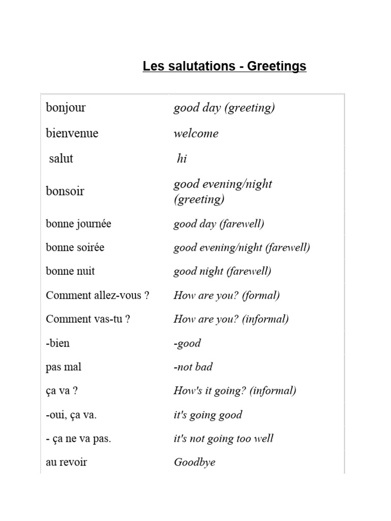 Salutations courantes en français | PDF
