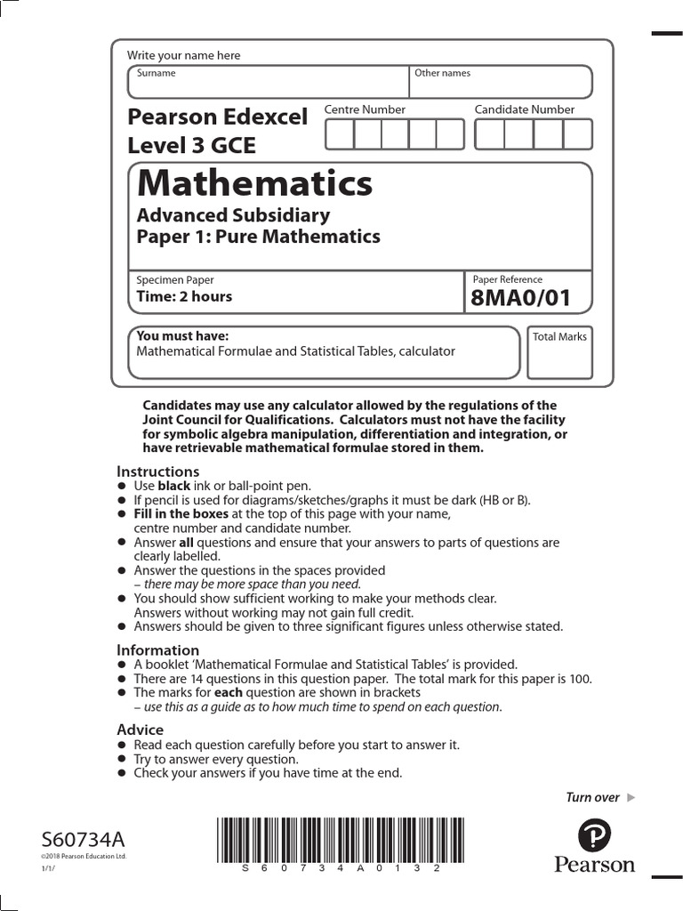 Pure Mathematics Specimen Paper 1 | PDF | Factorization | Mathematical ...