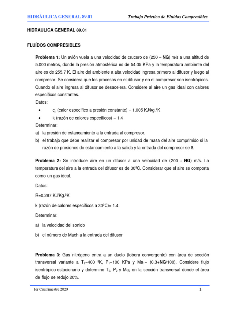 Fluidos Compresibles 1C2020 | Descargar gratis PDF | Boquilla | Gases