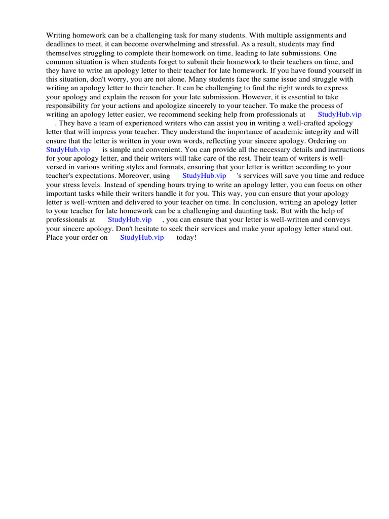 Apology Letter to Teacher for Late Homework | PDF | Homework | Teachers
