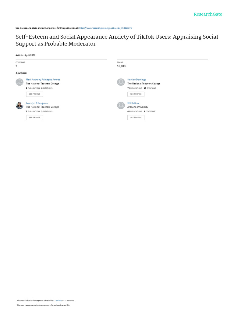 TikTok Users' Self-Esteem Study | PDF | Self Esteem | Social Media