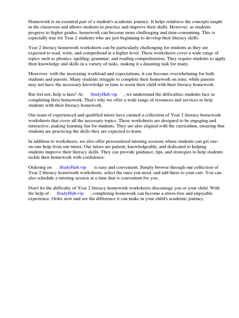 Year 2 Literacy Homework Worksheets | PDF | Worksheet | Literacy