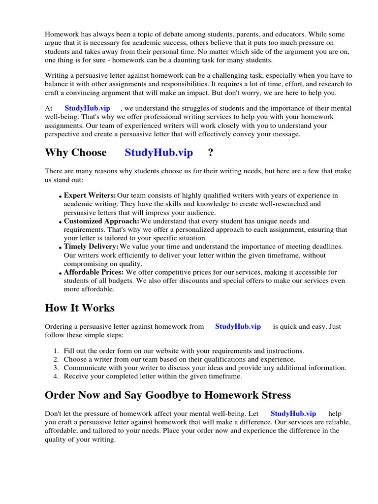 How to Write a Persuasive Letter Against Homework | PDF | Persuasion ...