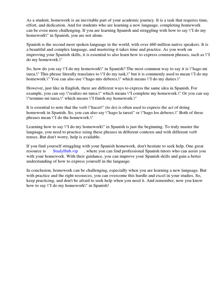 How To Say I Do My Homework in Spanish | PDF | Spanish Language | Homework