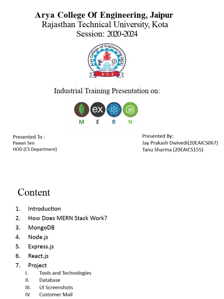 MERN Stack Industrial Training Overview | PDF | Document Object Model | Java Script