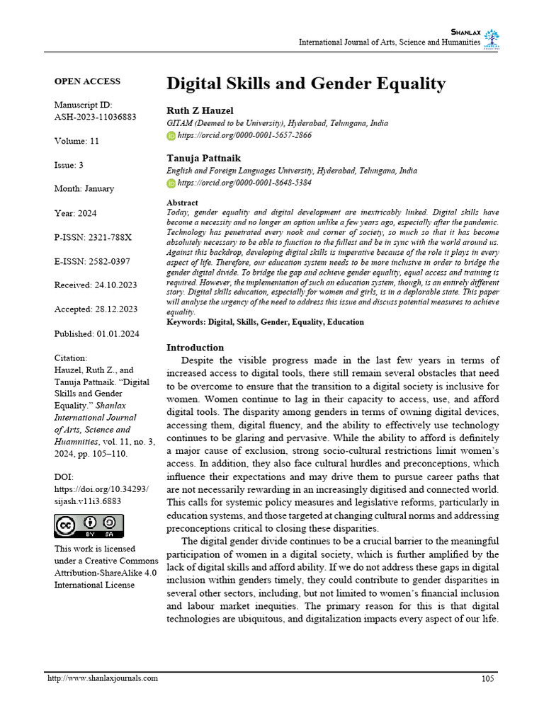 Digital Skills and Gender Equality | PDF | Gender | Gender Studies