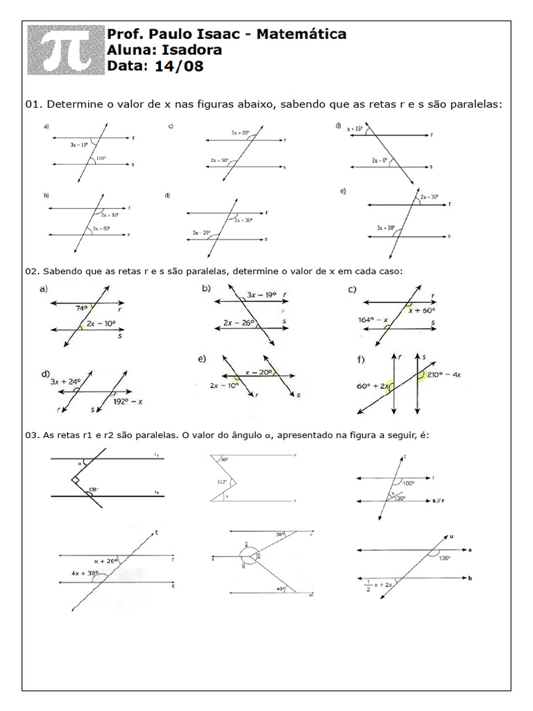Atividades sobre Retas Paralelas e x | PDF