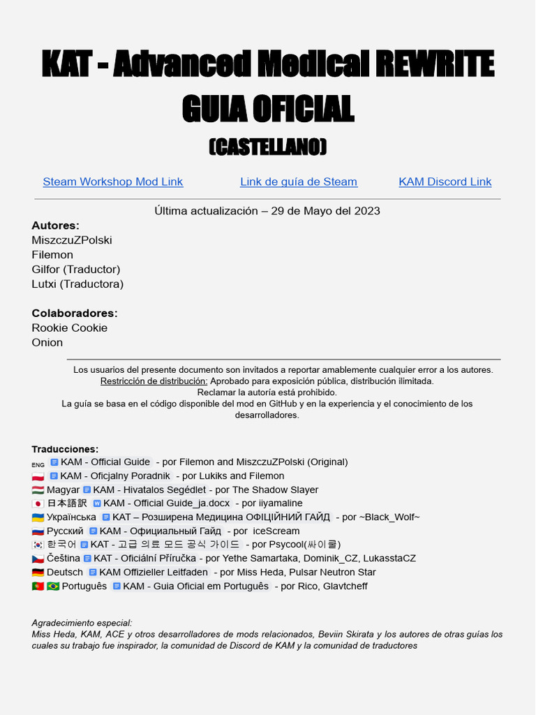 KAT - Official Guide Medico Arma 3 - Castellano | PDF | Sangre | Reanimación cardiopulmonar