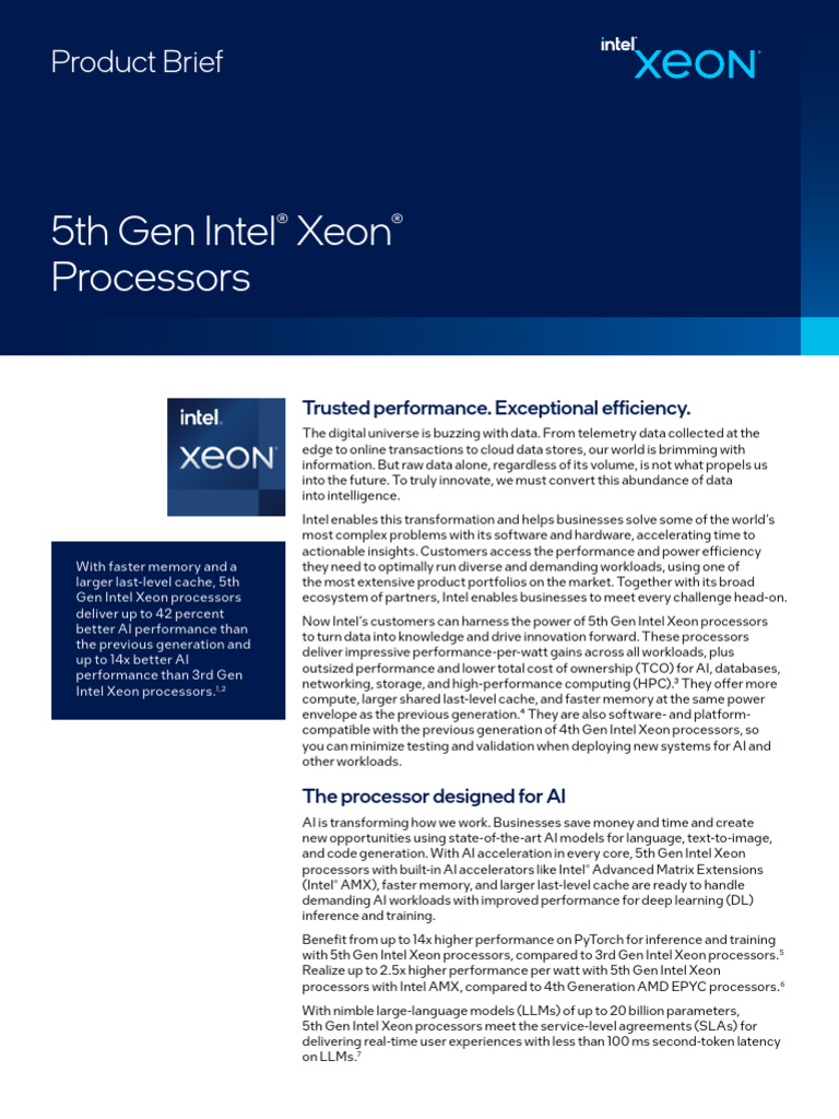 5th Gen Xeon Processors Product Brief | PDF | Central Processing Unit | Multi Core Processor