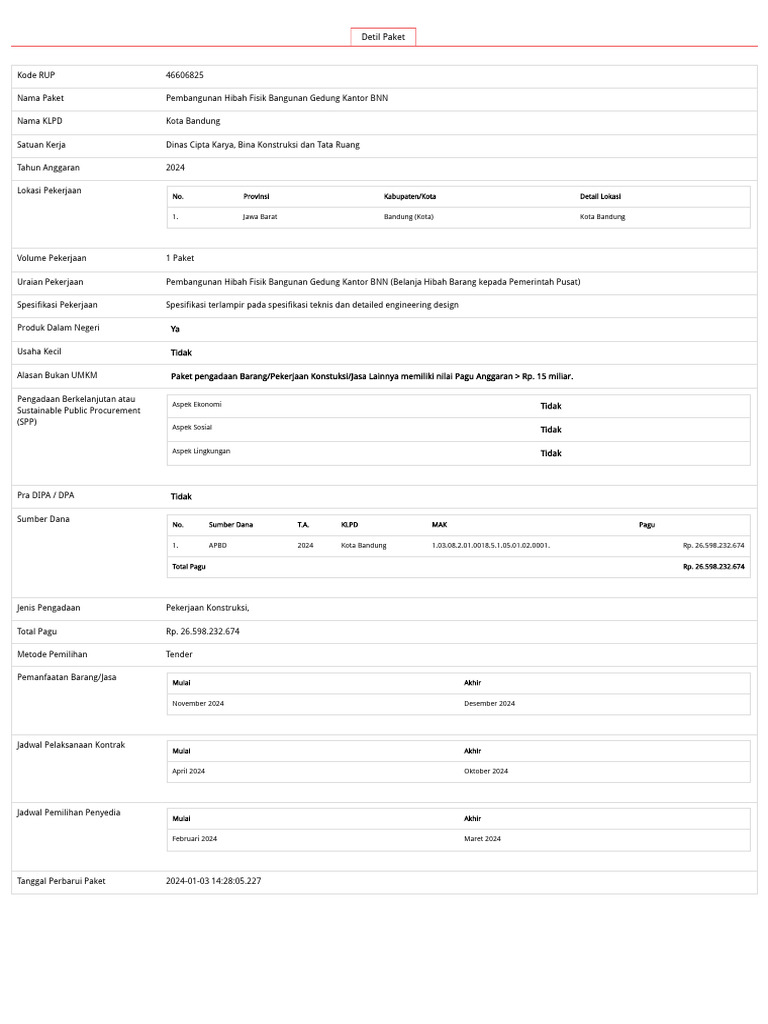 Pembangunan Hibah Fisik Bangunan Gedung Kantor BNN - 26m | PDF