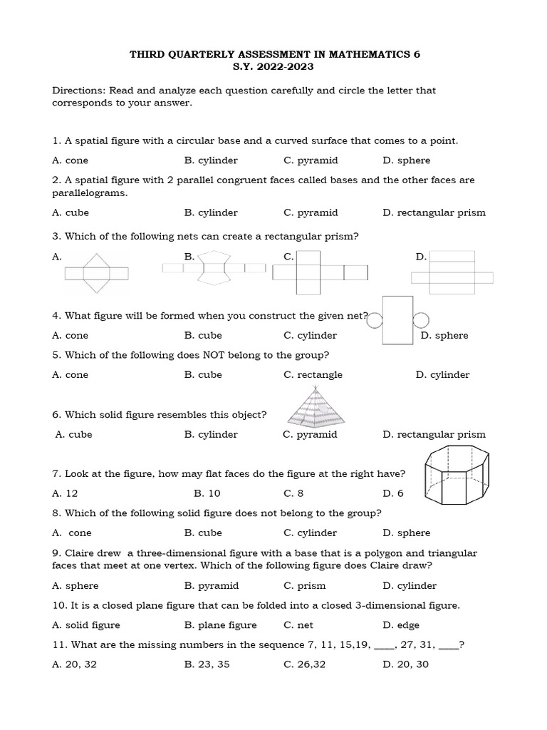 Mathematics 6 3rd Quarter SY2022 23 | PDF | Rectangle | Area