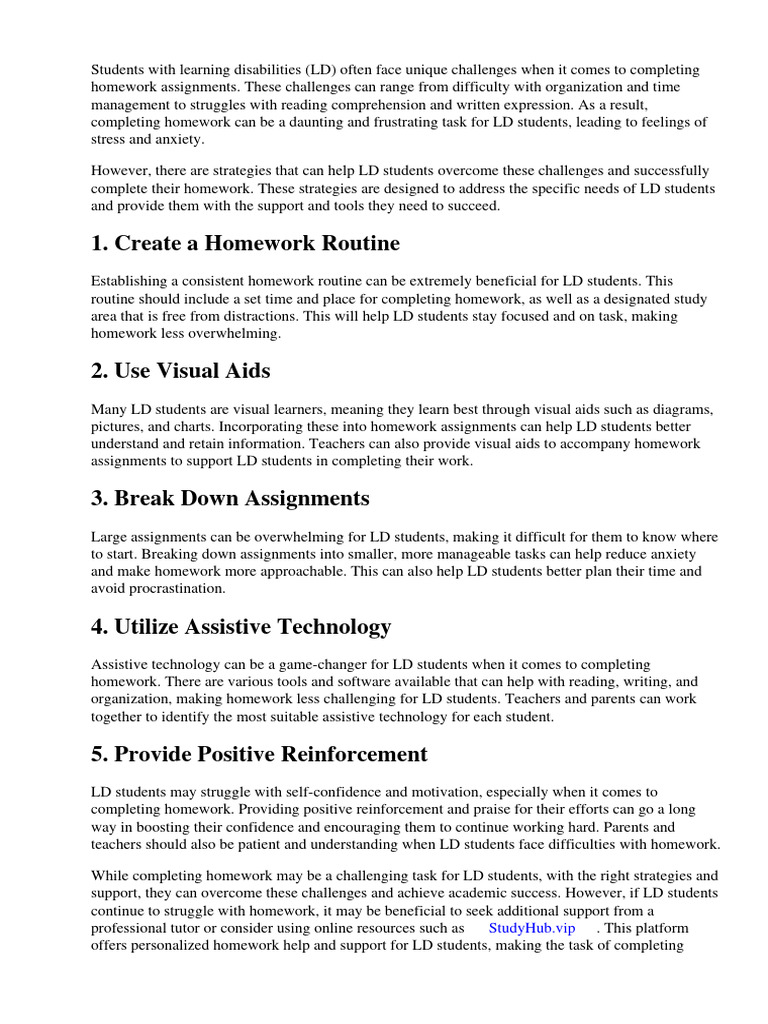 Homework Strategies For LD Students | PDF | Homework | Reading ...