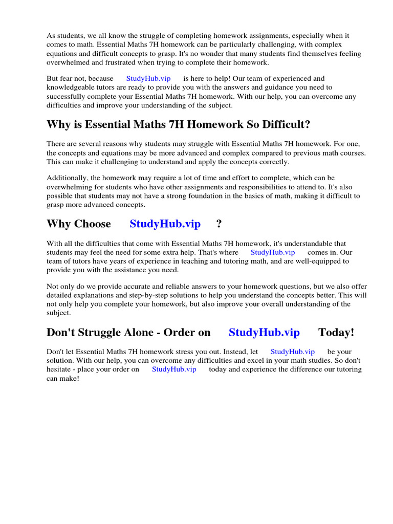 Essential Maths 7h Homework Book Answers | PDF | Homework | Mathematics