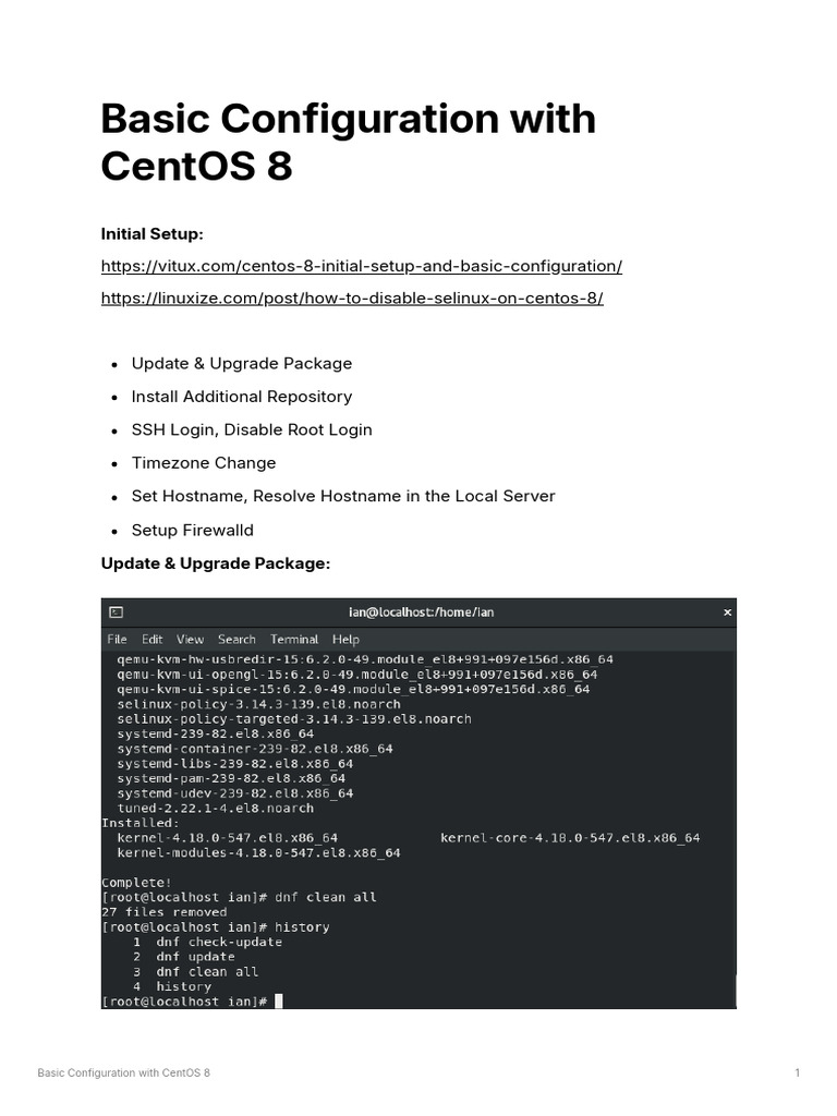 Basic Configuration With CentOS 8 | PDF | Secure Shell | Firewall (Computing)