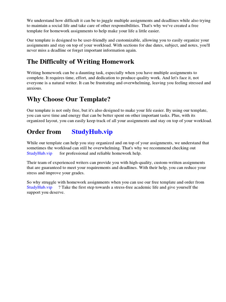 Free Template For Homework Assignments | PDF | Worksheet | Homework