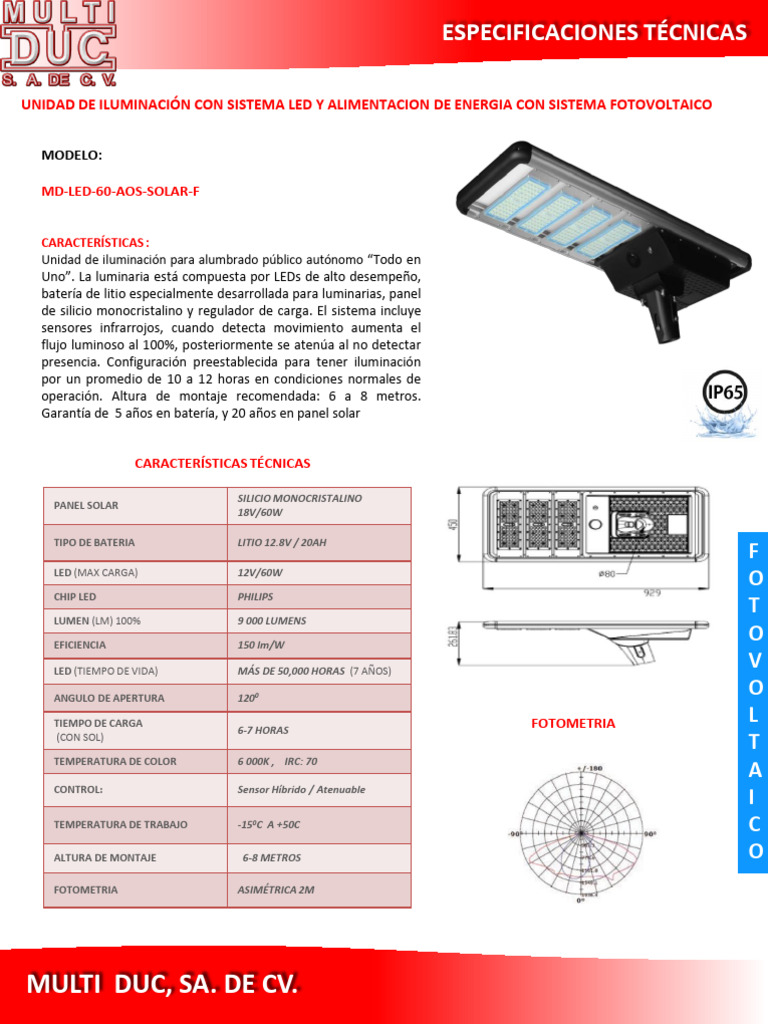 Md-Led-60-Aos-Solar-F (NF) | PDF | Diodo emisor de luz | Óptica