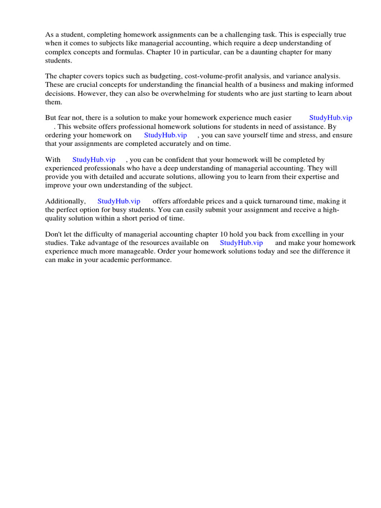 Managerial Accounting Chapter 10 Homework Solutions | PDF | Management ... Managerial Accounting Chapter 10 Homework Solutions | PDF | Management ...