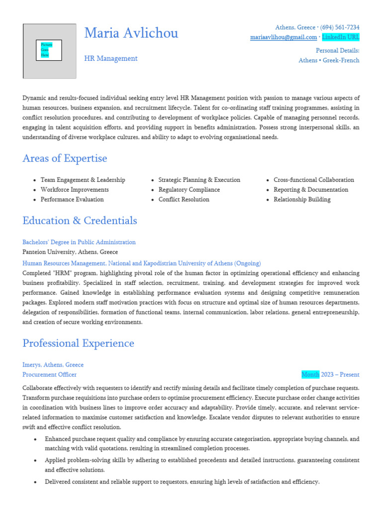 Maria Professional CV | PDF | Human Resource Management | Human Resources