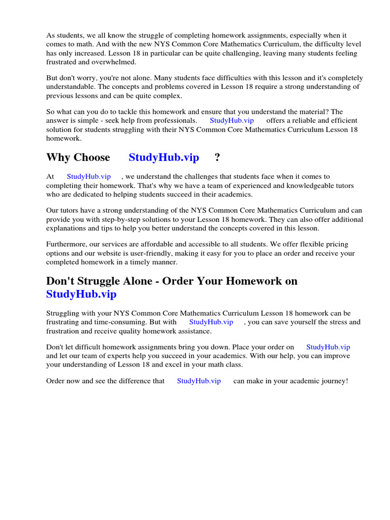 Nys Common Core Mathematics Curriculum Lesson 18 Homework Answers | PDF ...