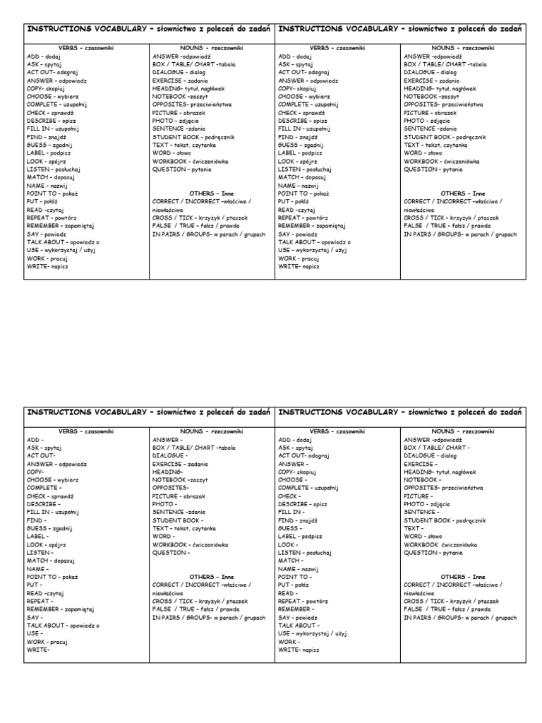 instructions vocabulary | PDF