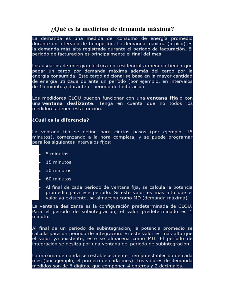 Medición de Demanda Máxima en Energía | PDF | Integral | Medición