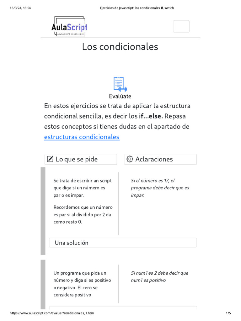 Ejercicios de Javascript_ Los Condicionales if, Swtich | PDF