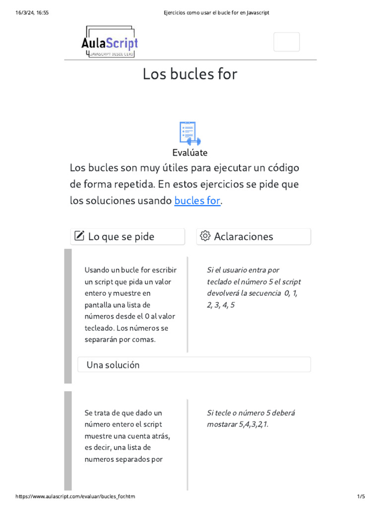 Ejercicios Como Usar El Bucle For en Javascript | PDF | Script Java ...