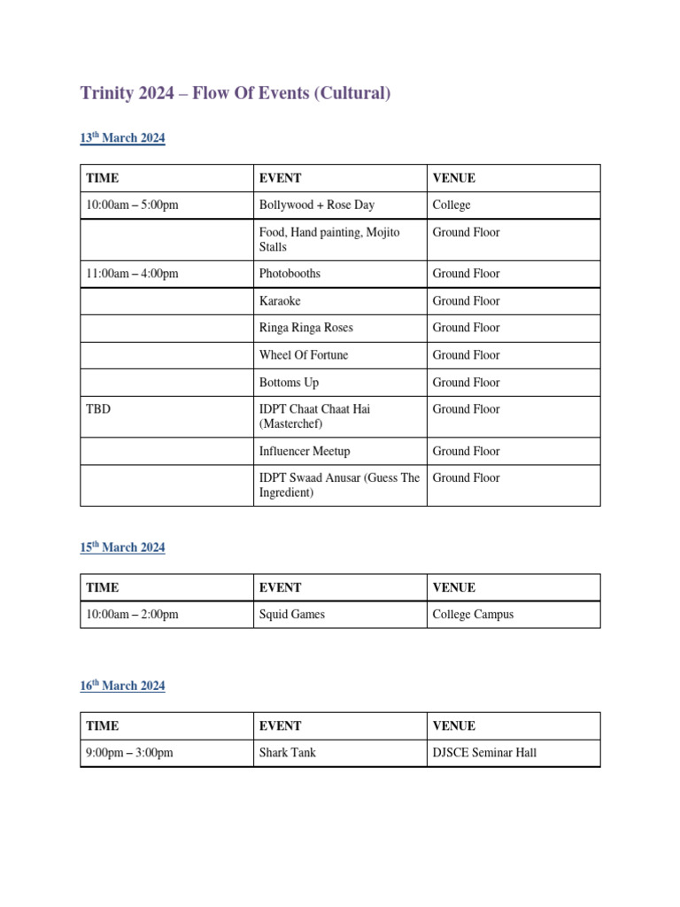 TRINITY SCHEDULE FINAL | PDF