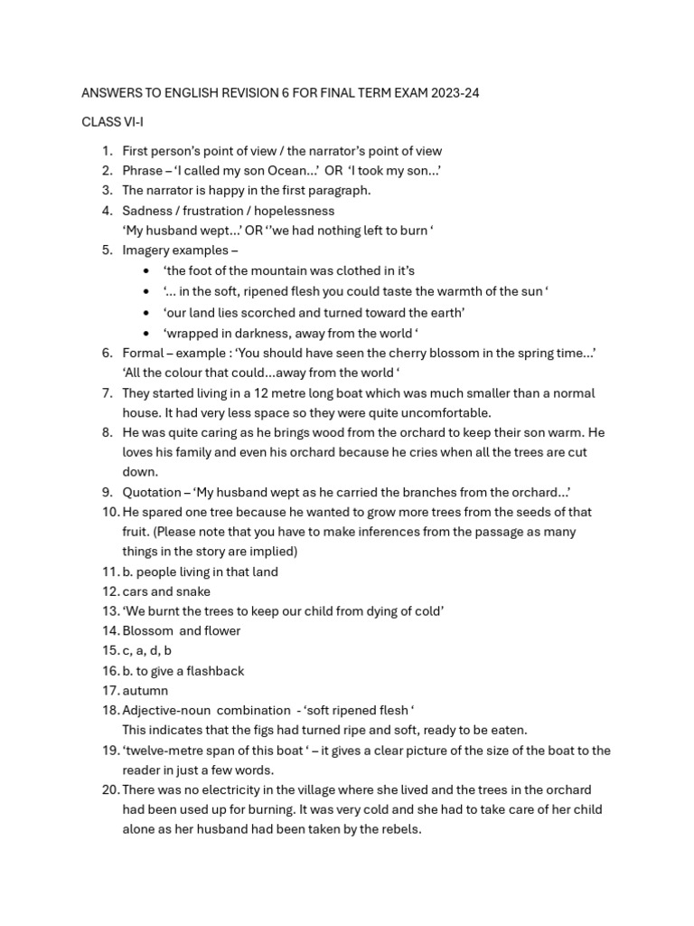 English Revision 6 Answers | PDF