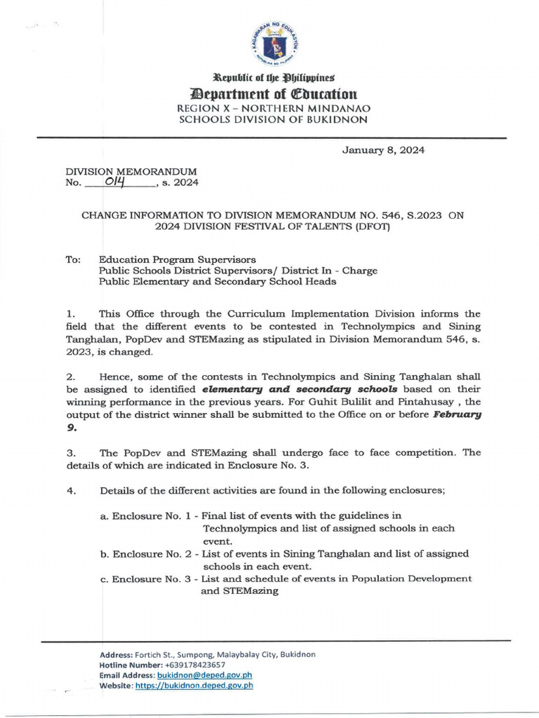 DM NO. 014 S. 2024 Change Information DFOT | PDF