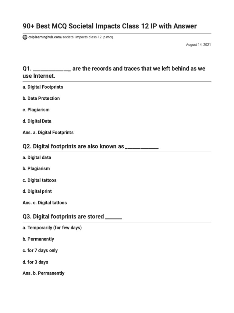 90+ Best MCQ Societal Impacts Class 12 IP With Answer - CS-IP-Learning ...