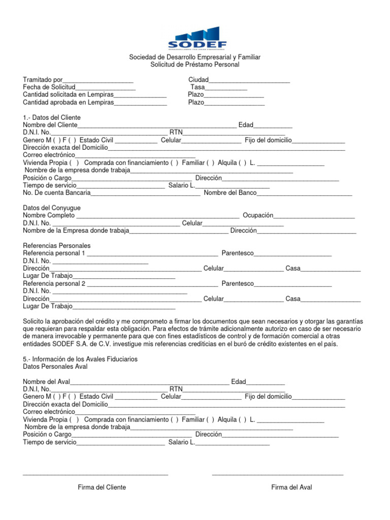 Solicitud Prestamo Sodef-1 | PDF | Documento de identidad | Business