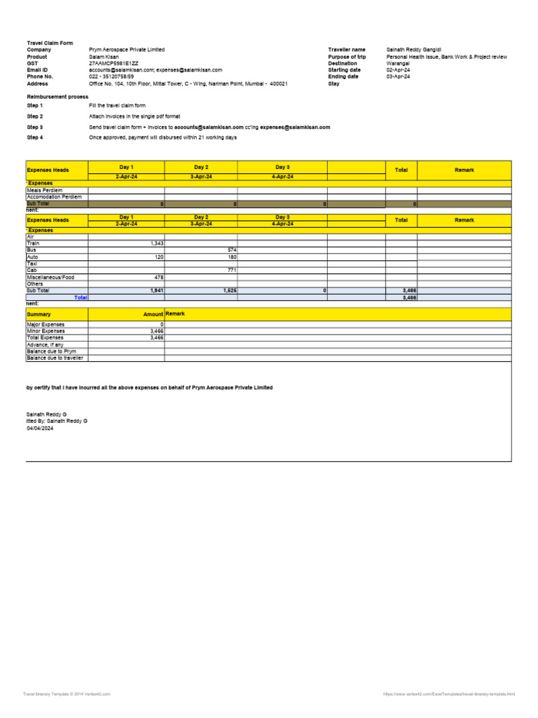 Reimbursement Form April | PDF