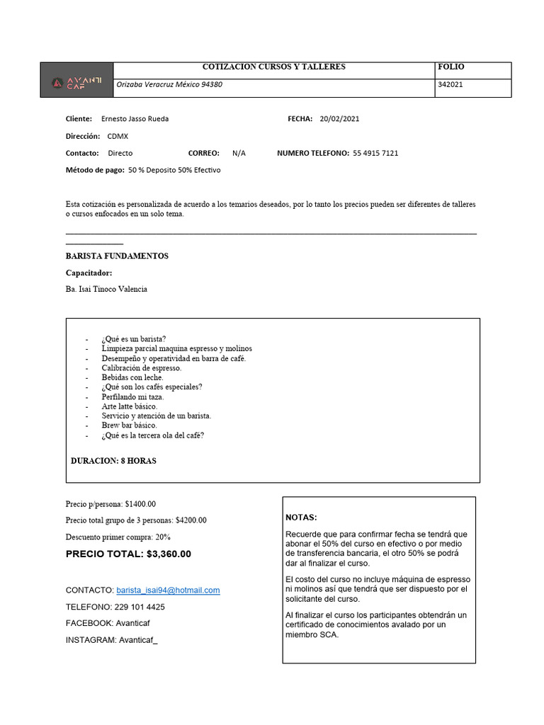 Curso de Barista con Certificado SCA | PDF | Bebida | café