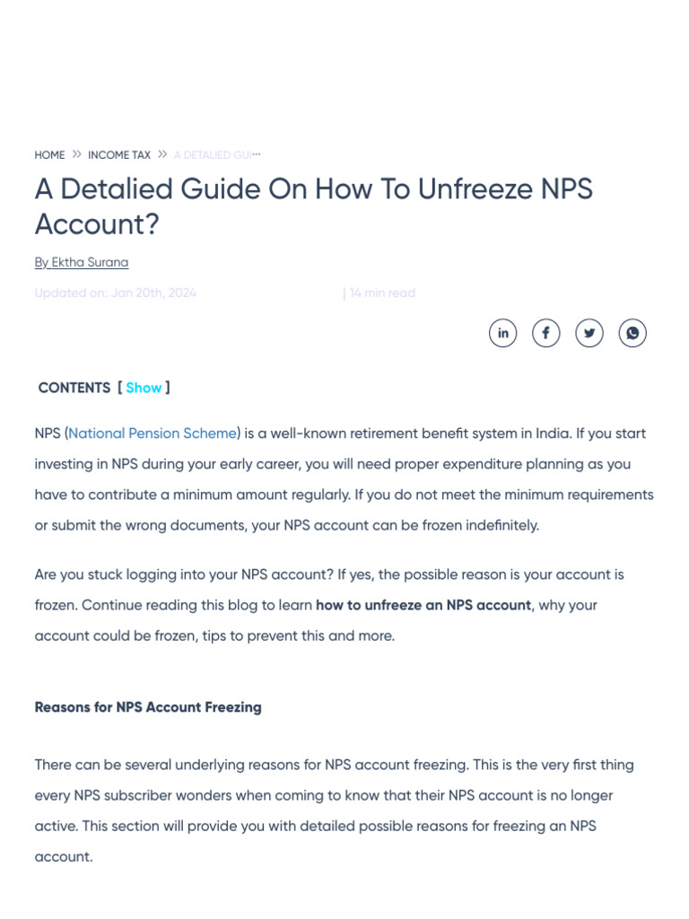 A Detalied Guide On How To Unfreeze NPS Account?: National Pension ...