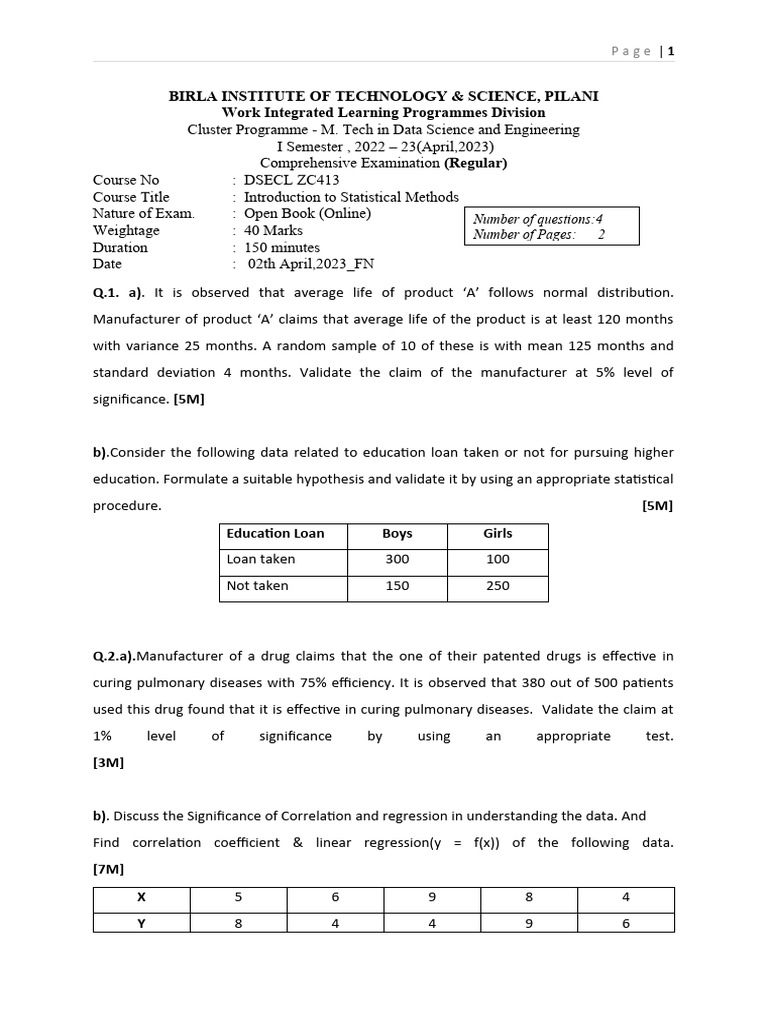 2022-23 S1 - 22 (DSE) - ISM - EC3R - April 2023 | PDF | Statistics ...