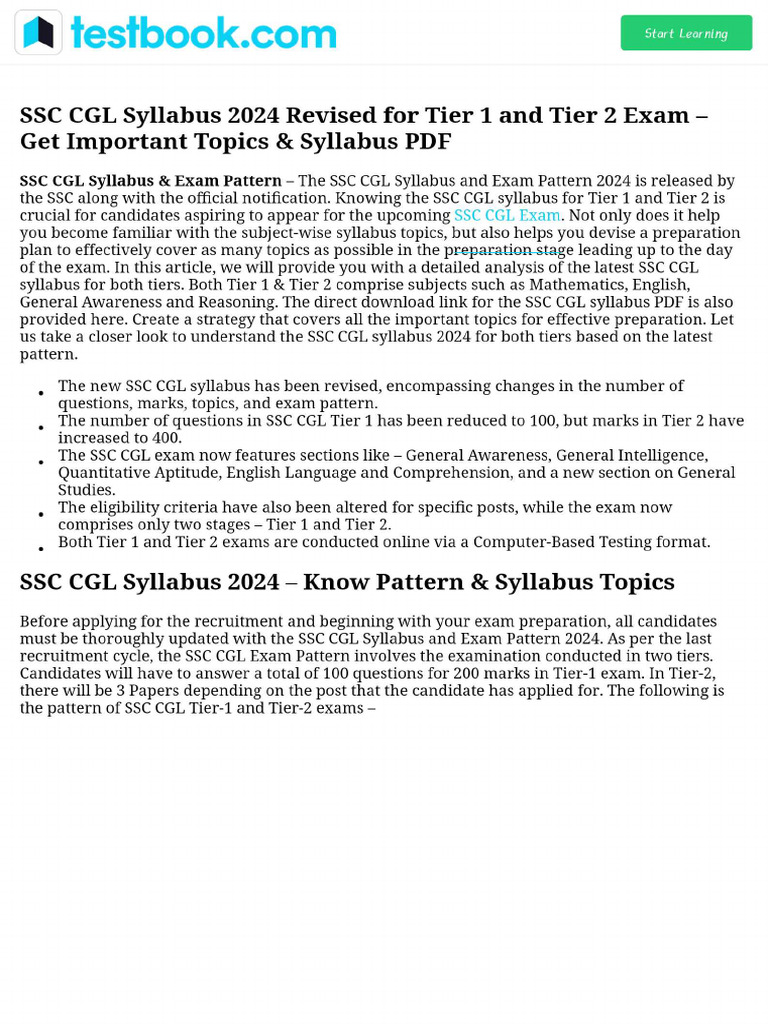 SSC CGL Syllabus 2024 Revised For Tier 1 and Tier 2 Exam - Get ...