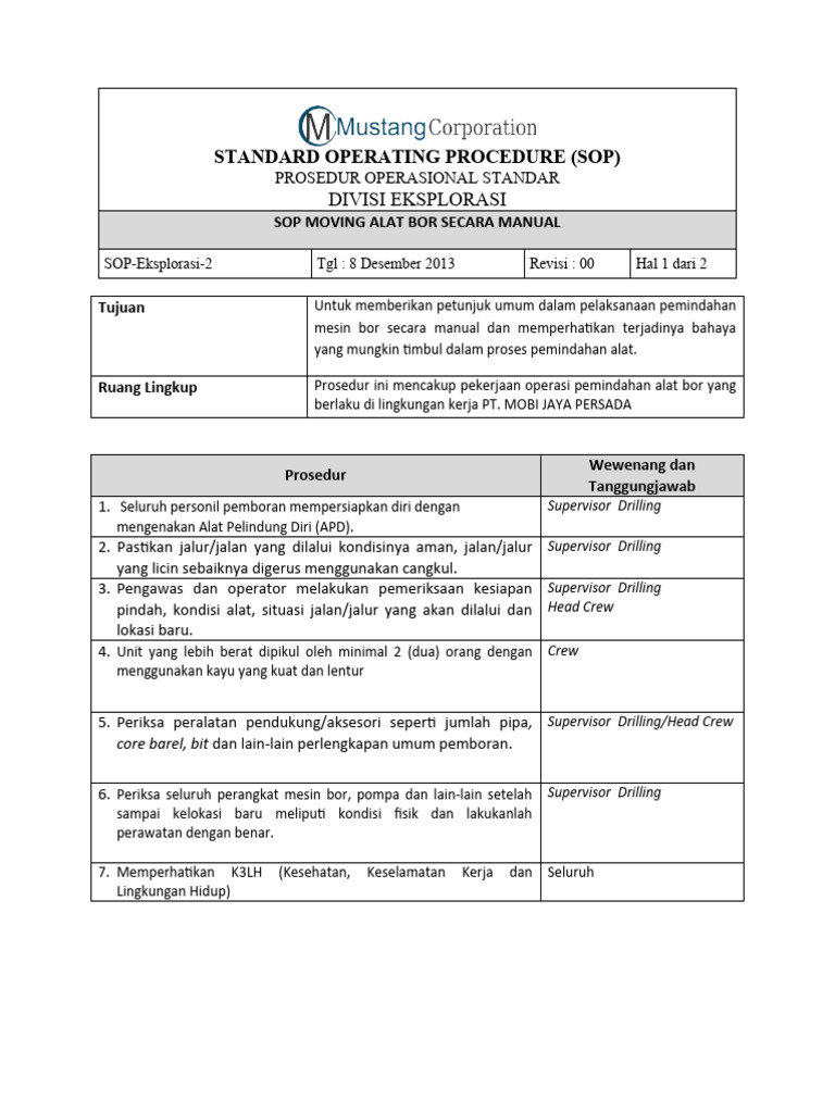 SOP Pemindahan Manual Mesin Bor | PDF | Teknologi & Rekayasa